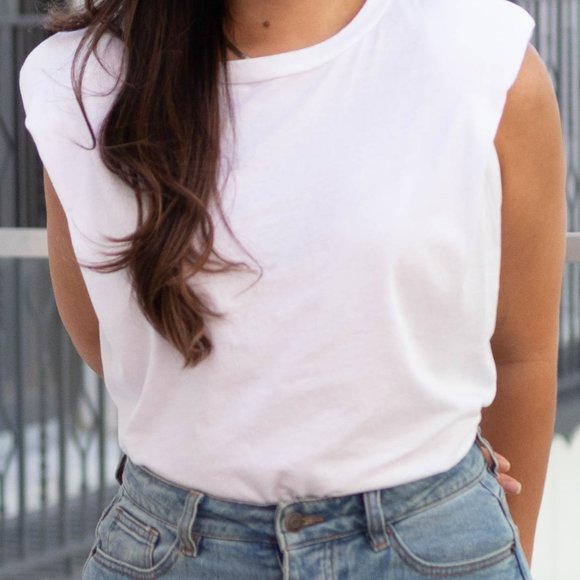 Tops | Shoulder Pad Top White | Poshmark
